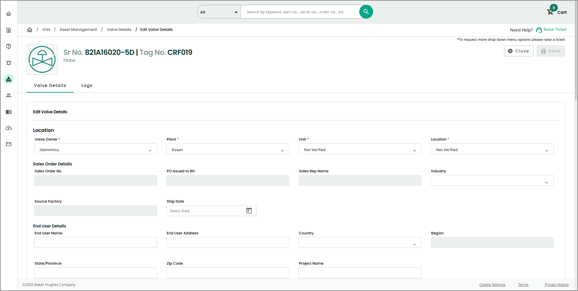 Asset 360 > Valve Details