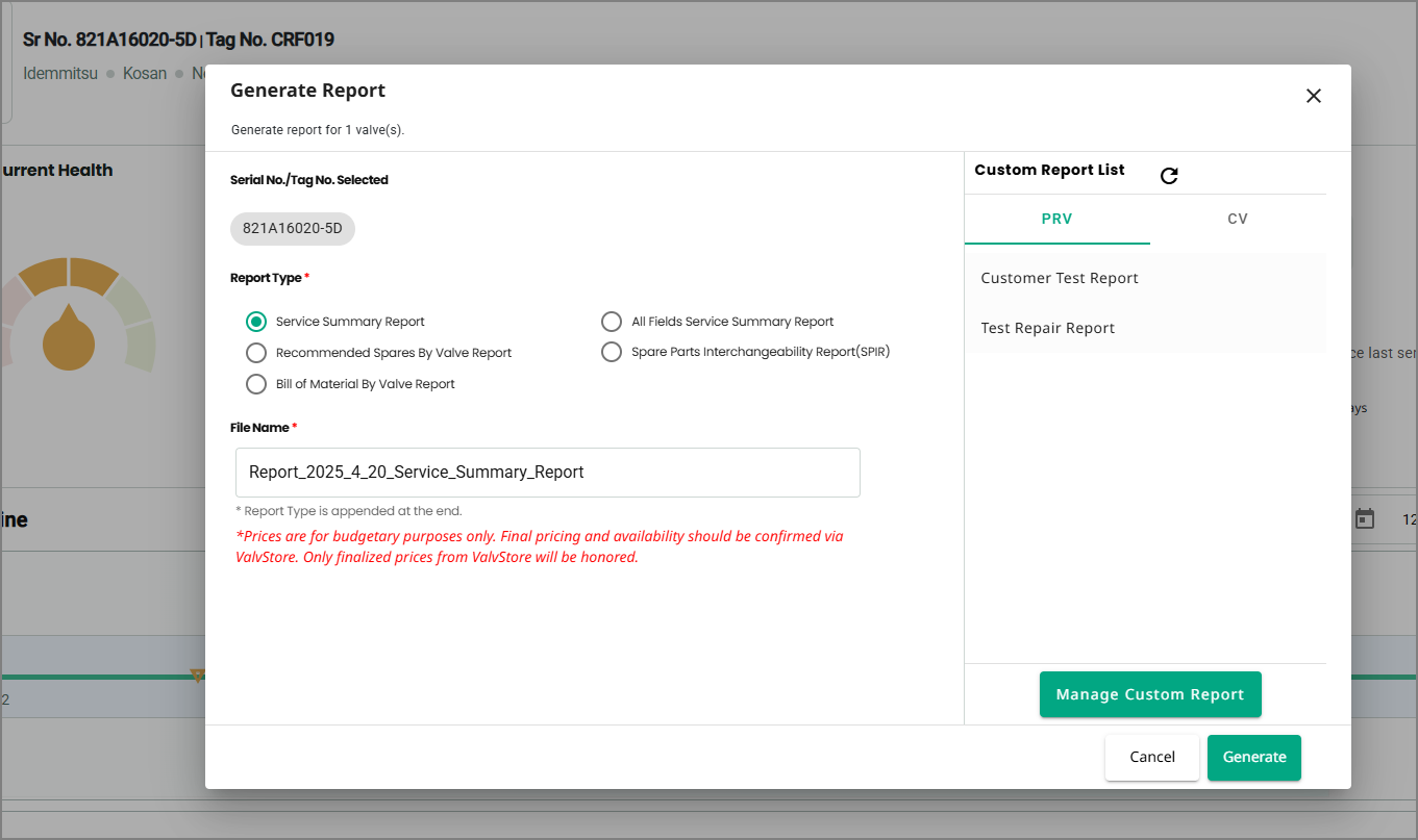 Asset 360 > Valve Details